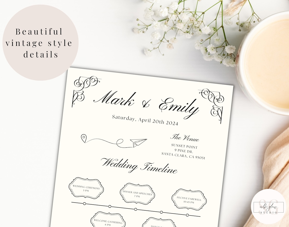 Elegant Infographic Wedding Program Template, Editable Wedding Ceremony ...