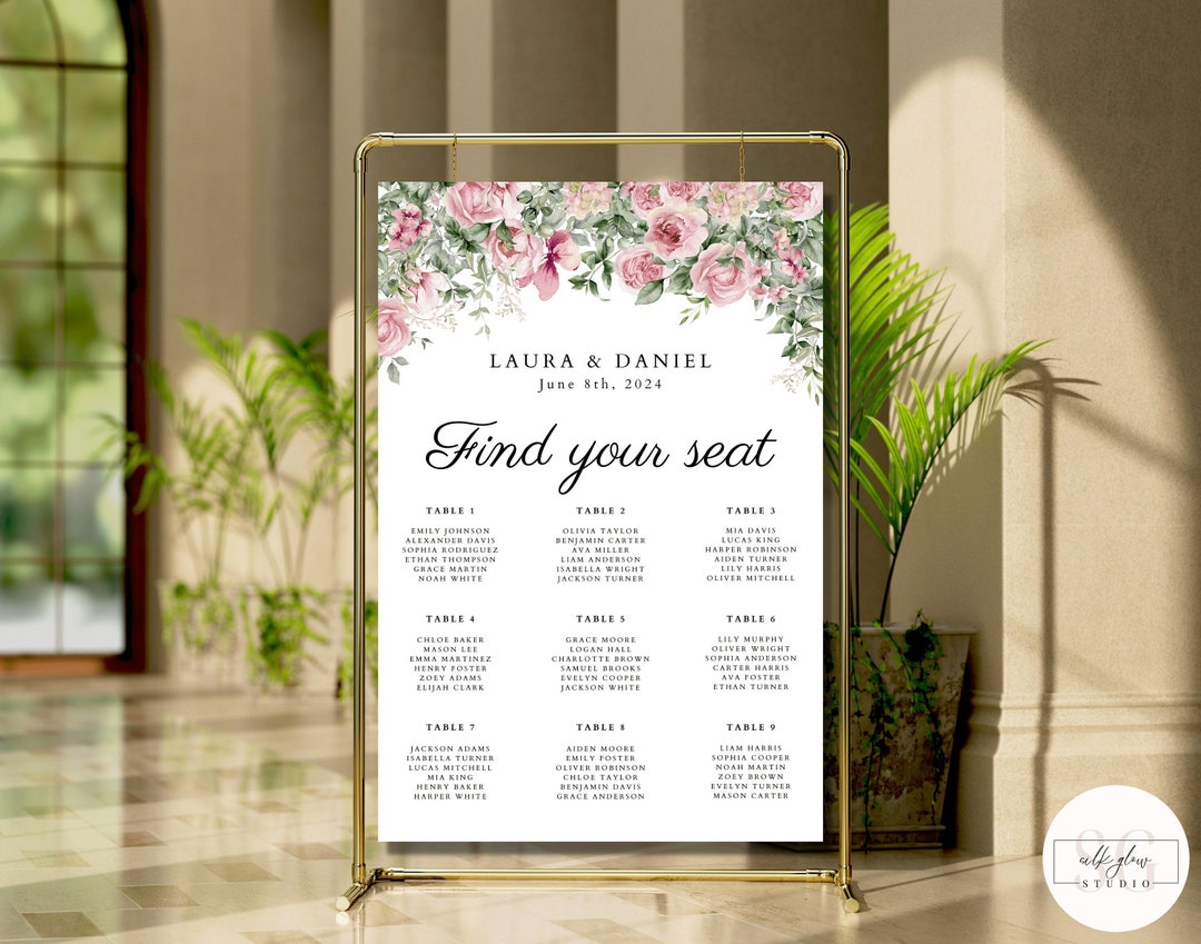 Elegant Wedding Table Seating Chart, Editable Wedding Table Plan ...