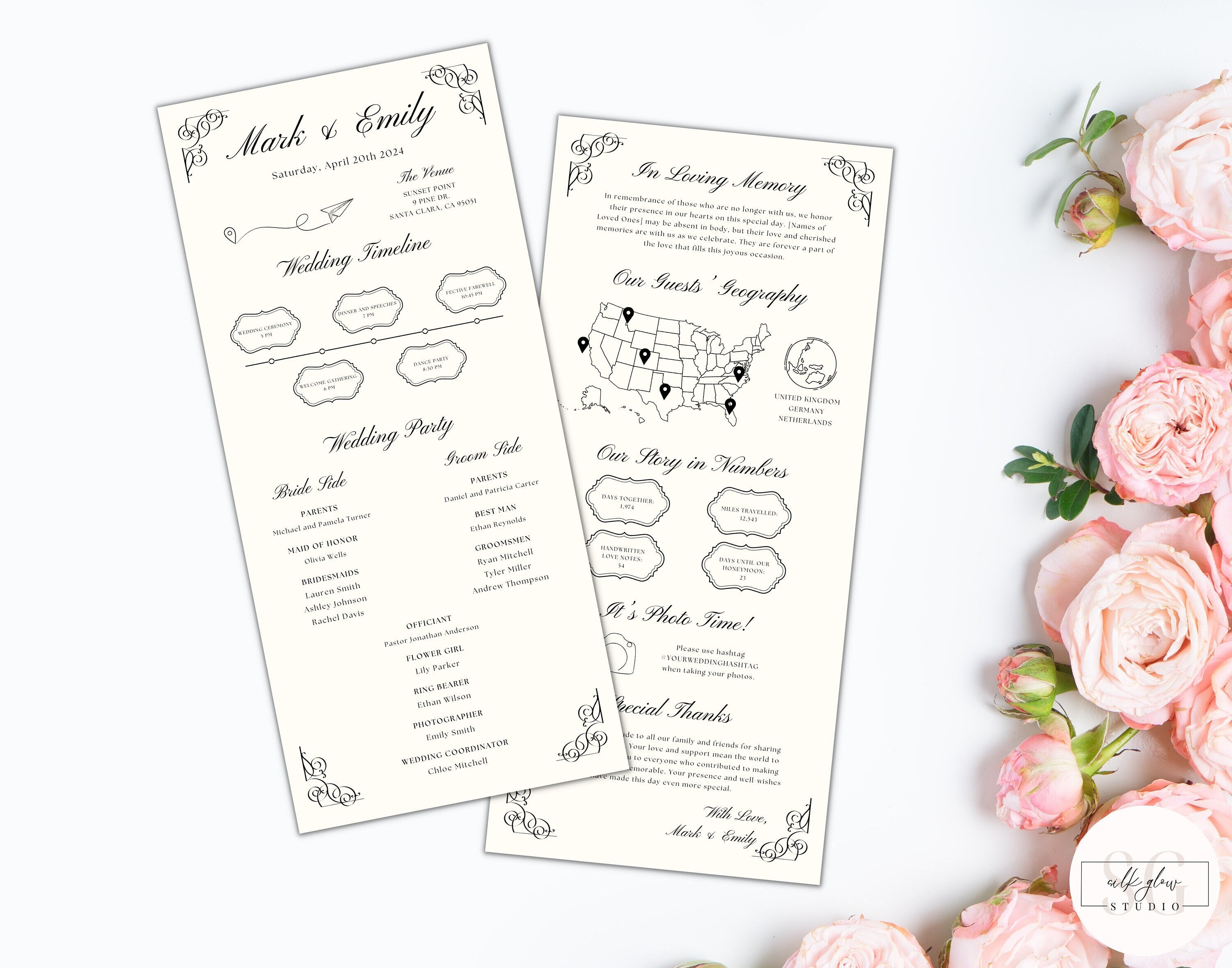 Elegant Infographic Wedding Program Template, Editable Wedding Ceremony ...