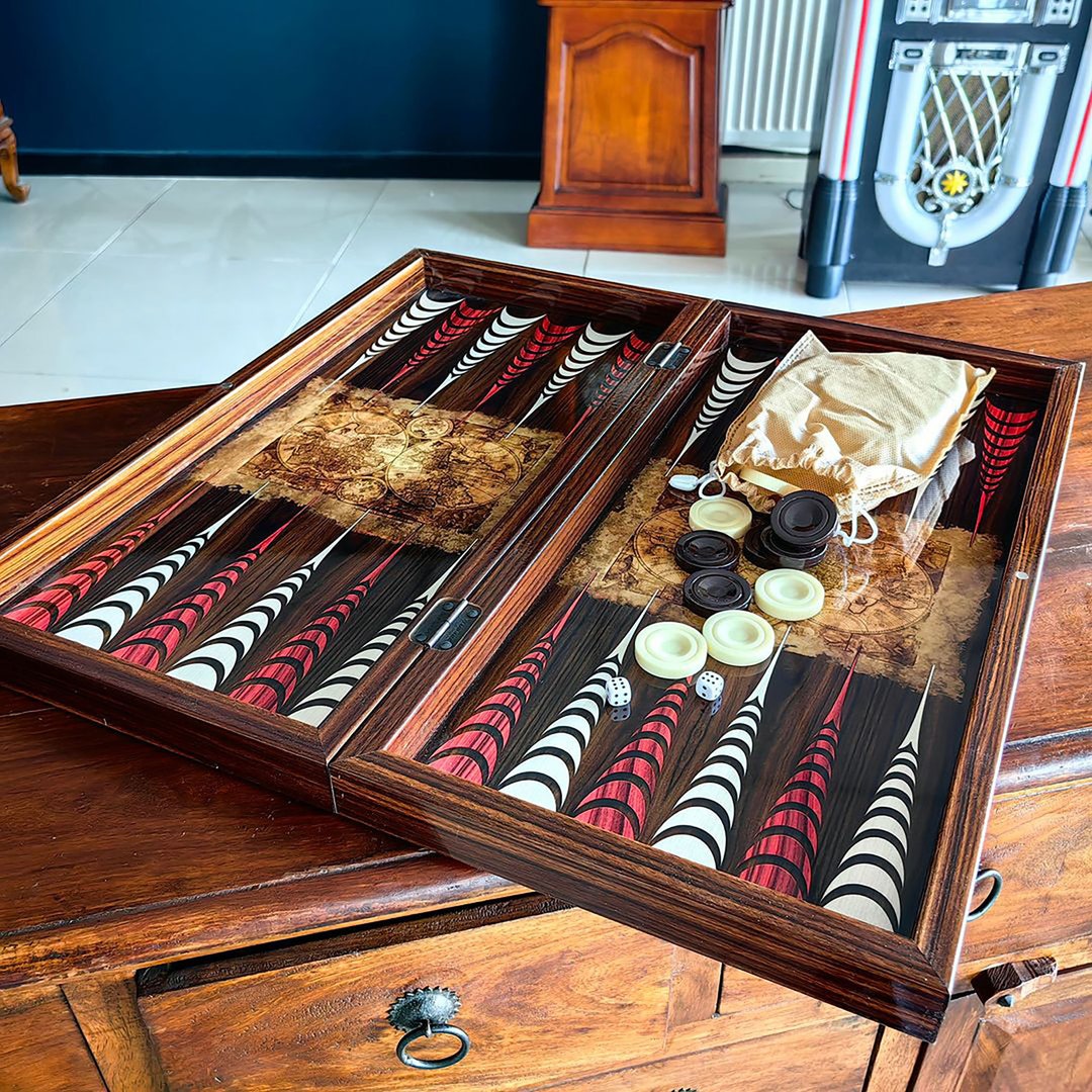 Handcrafted Wooden Backgammon Board With Atlas Concept Unique Design, Quality Wood, 55x30 Cm ...