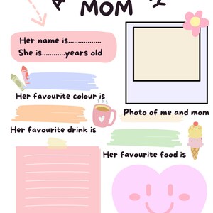 All About My Mom Mom Questionnaire Mother's Day Printable Mother's Day ...