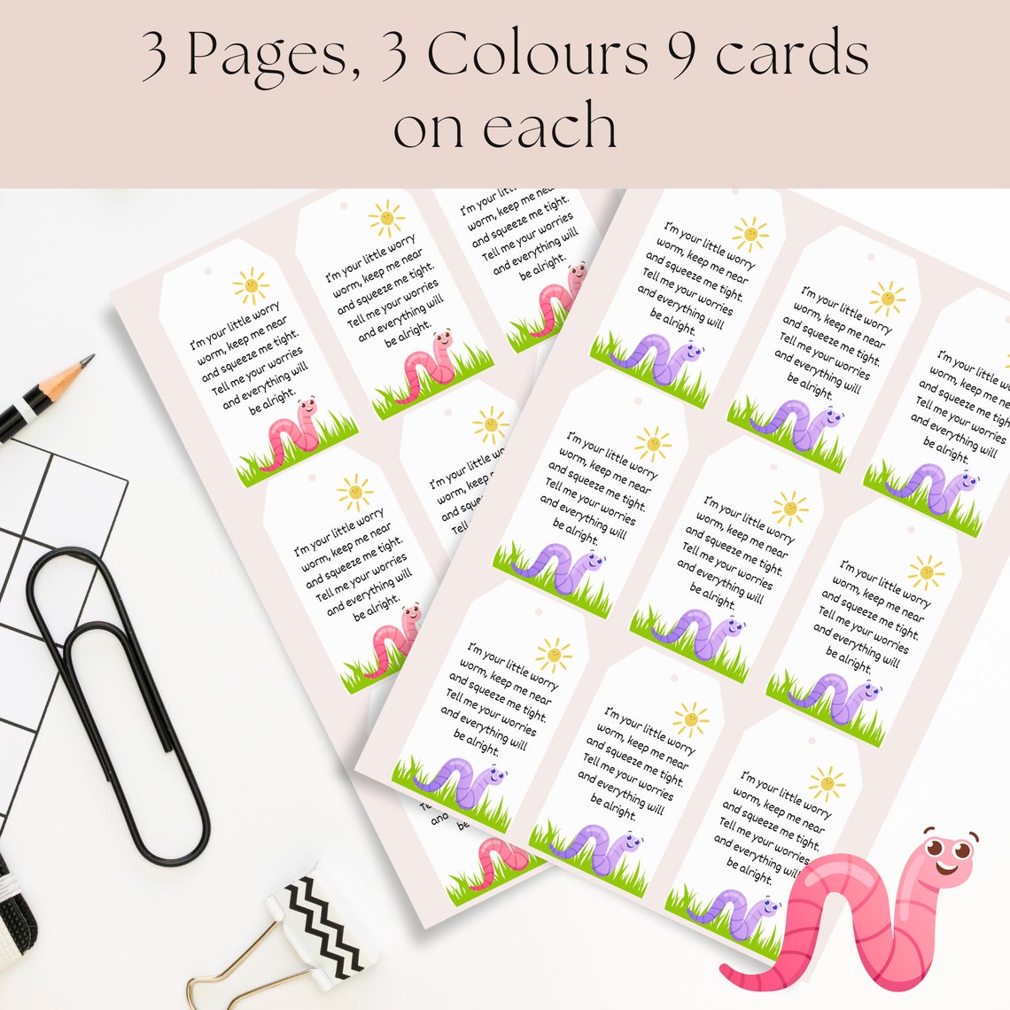 Worry Worm Poem Gift Tag Printable Cards Stress Relief Worry Worm Tags ...