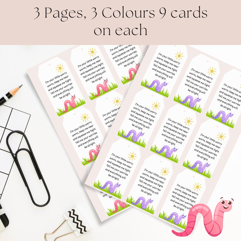 Worry Worm Poem Gift Tag Printable Cards Stress Relief Worry Worm Tags ...