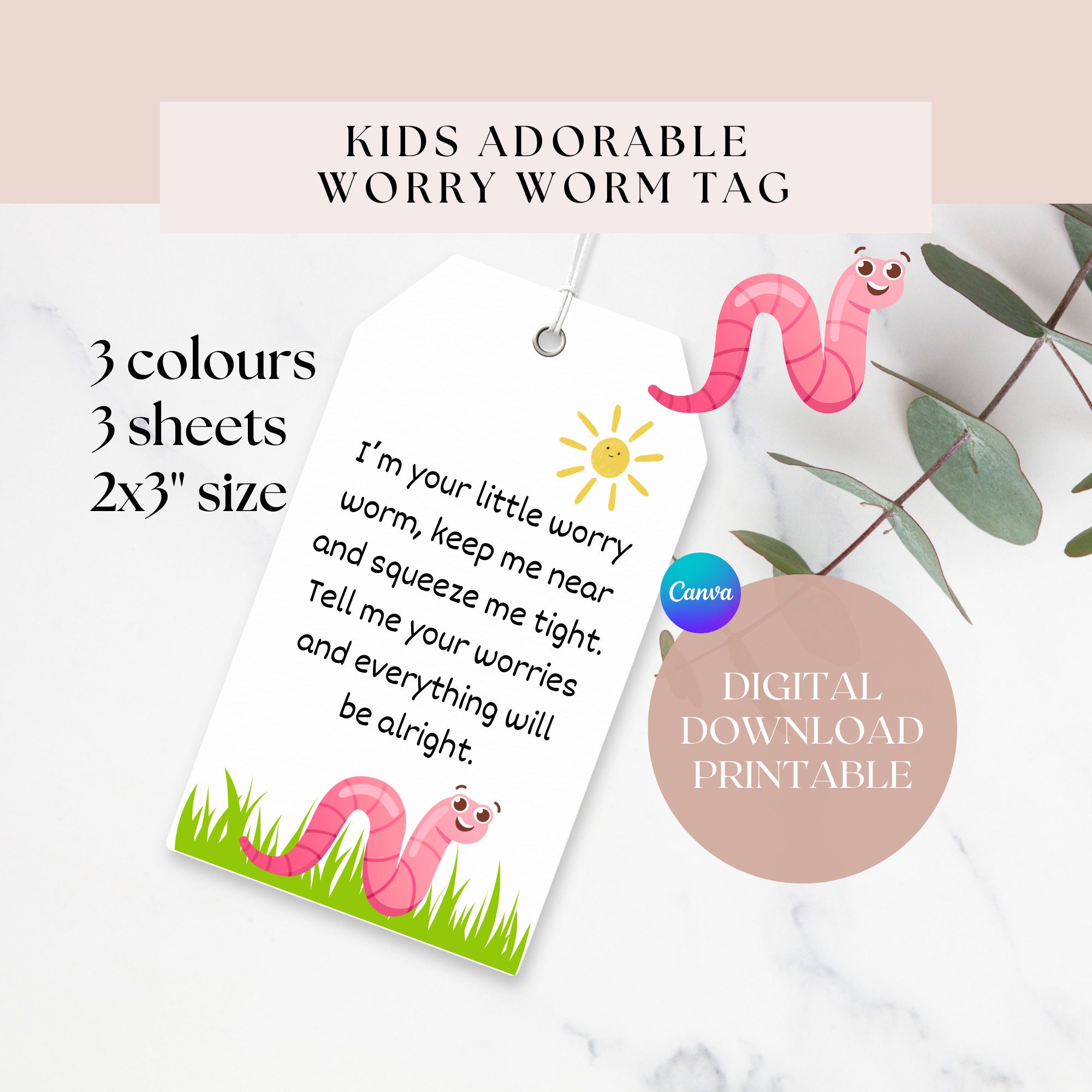Worry Worm Poem Gift Tag Printable Cards Stress Relief Worry Worm Tags ...