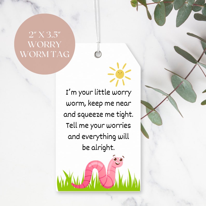 Worry Worm Poem Gift Tag Printable Cards Stress Relief Worry Worm Tags ...