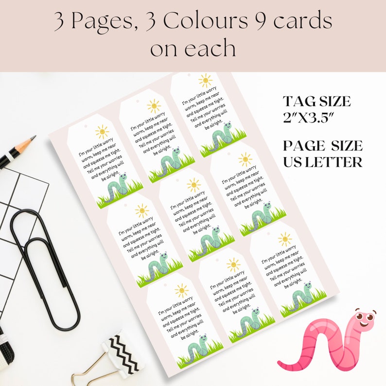 Worry Worm Poem Gift Tag Printable Cards Stress Relief Worry Worm Tags ...