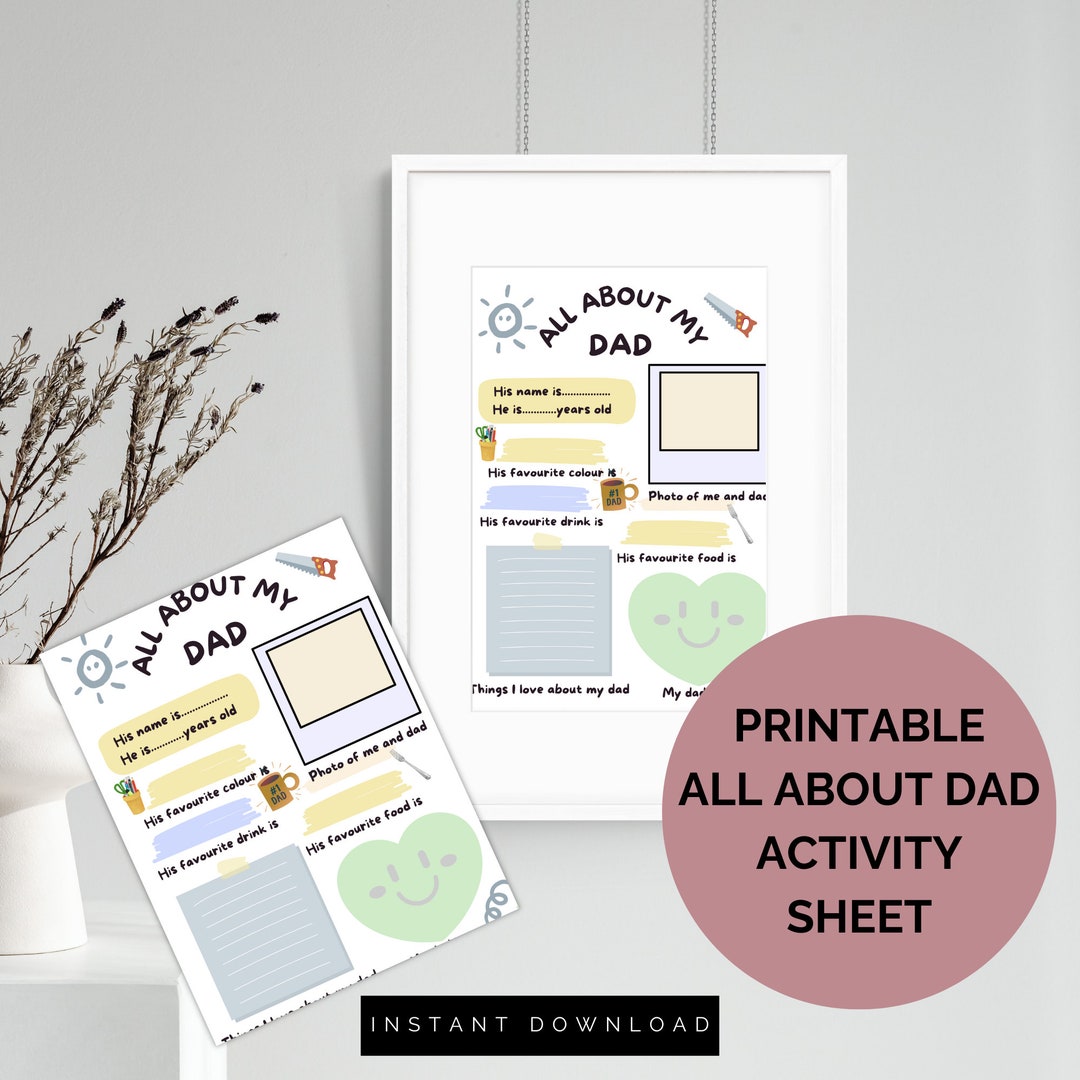 All About My Dad Dad Questionnaire Father's Day Printable Father's Day ...