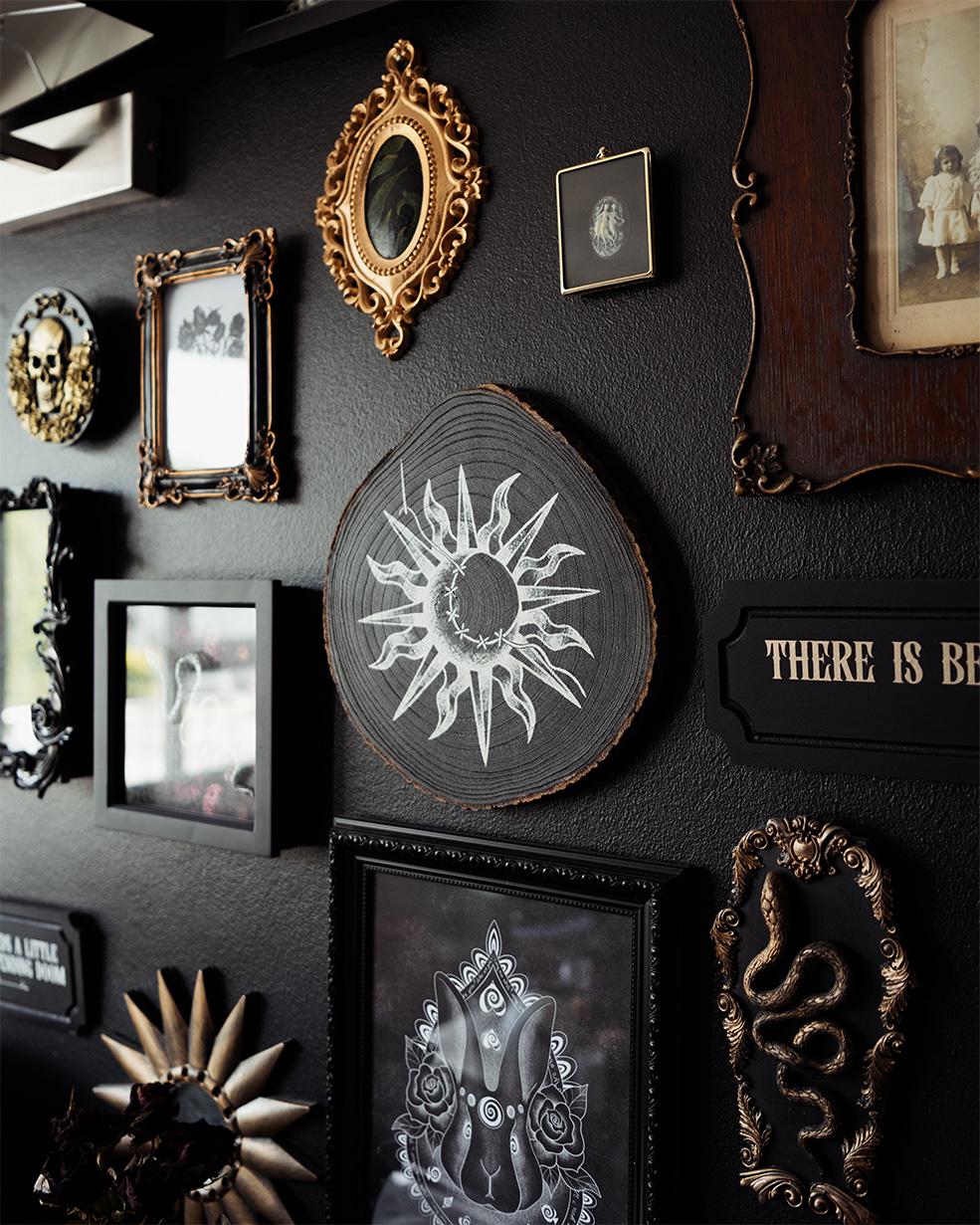 Gothic Sun and Moon Wood Slice | Maximalist Goth Gallery Idea| Dark ...