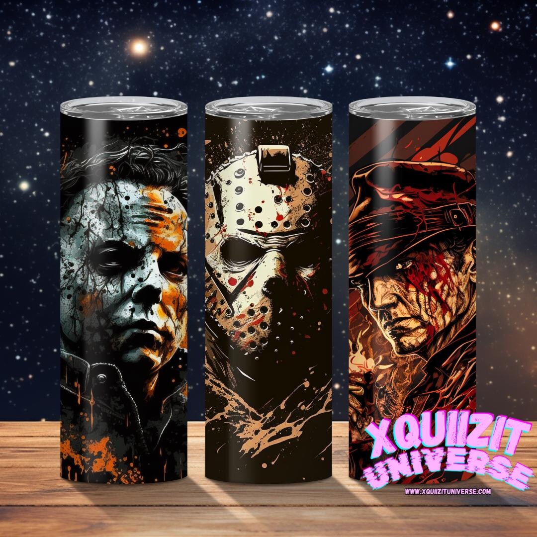 Horror Movie Slasher Trio Sublimation Tumbler Freddy, Myers, Jason ...