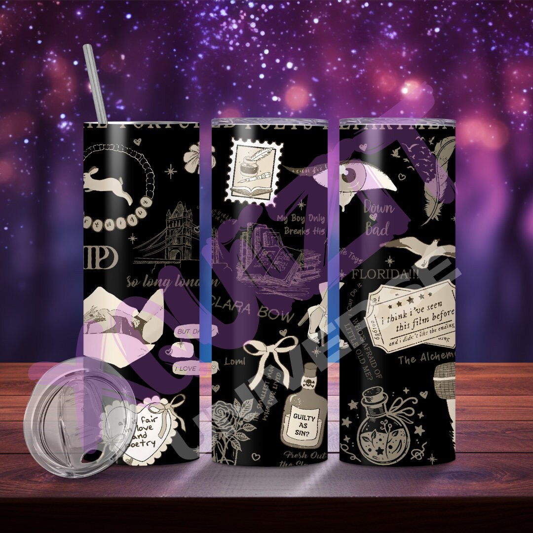 Tortured Poets Black Skinny Tumbler, Black Melancholic Writers Cup ...