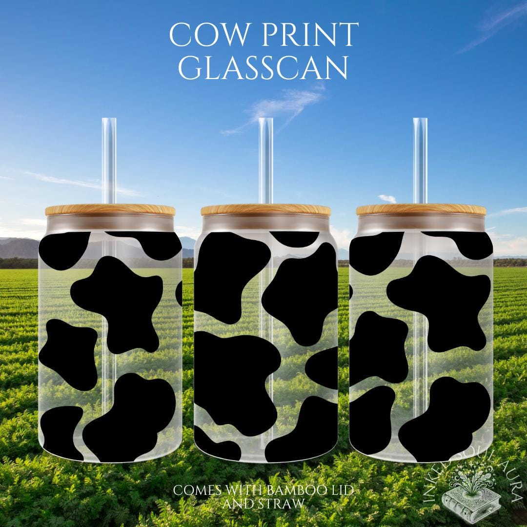 Rustic Cow Print Glass Trendy Black and White Animal Design - Etsy