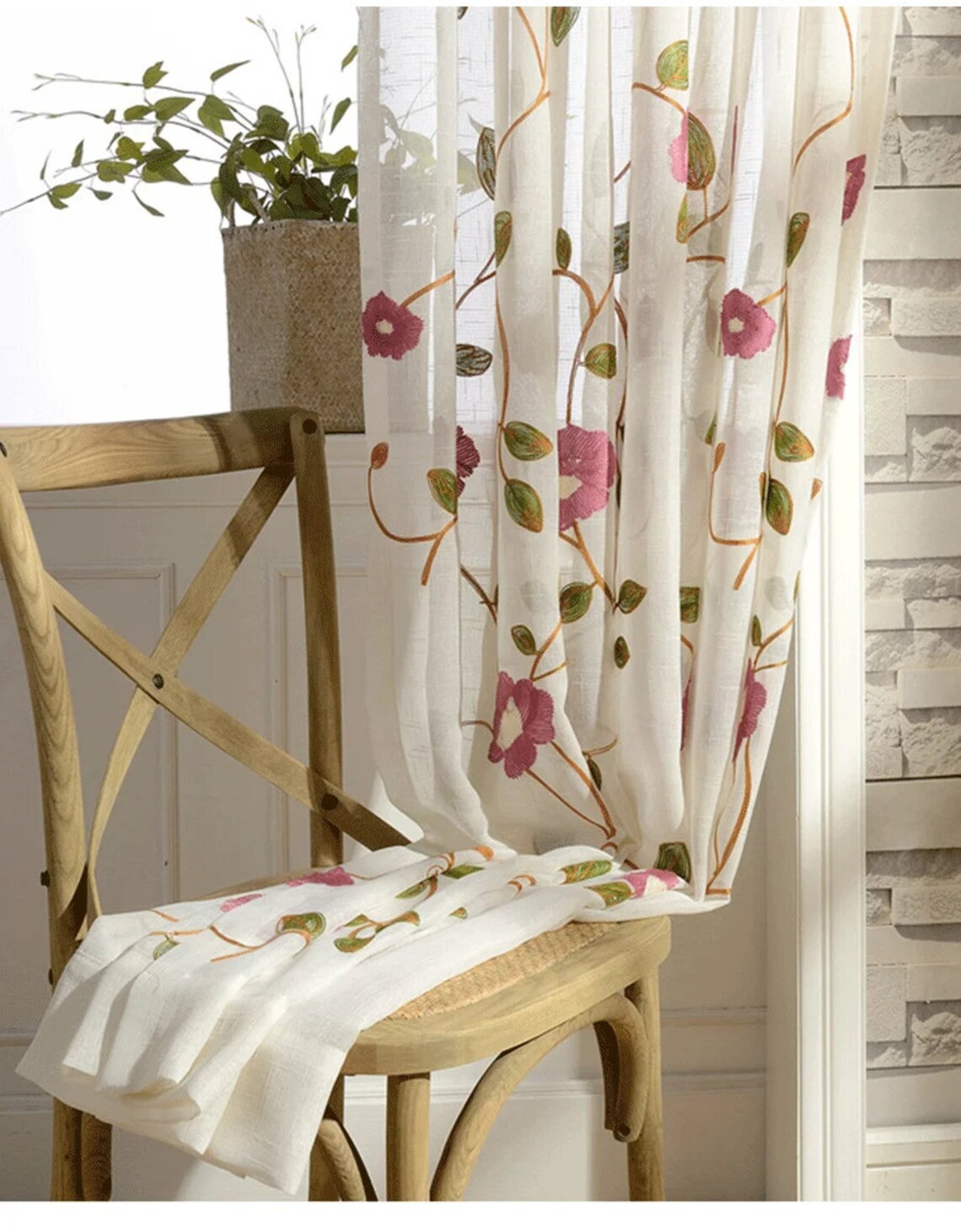 Pink Floral Embroidered Curtains for Living Room and Bedroom, Window ...