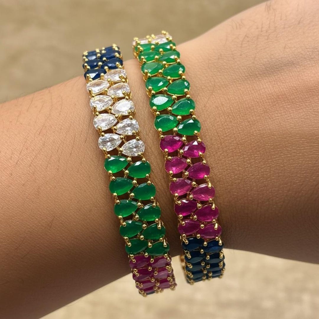 Multi Color Semi Precious Stone Bangles: One Pair - Etsy