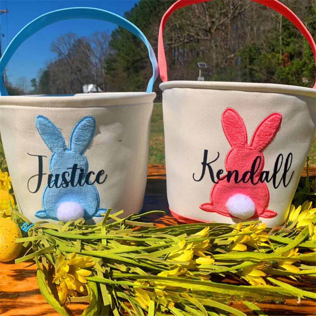 Personalized Easter Basket Custom Name Bunny Bucket Embroidered Name Personalised Basket for ...