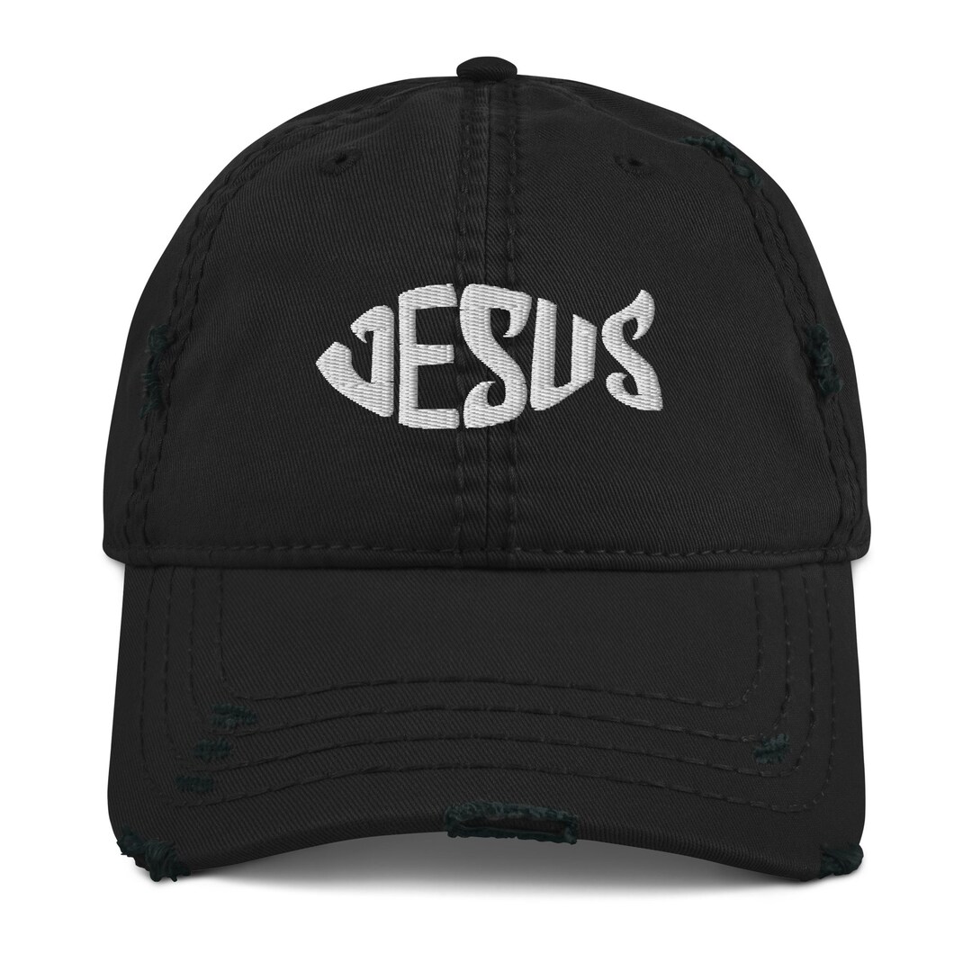 Jesus Ichthys Fish Distressed Hat - Black - Etsy