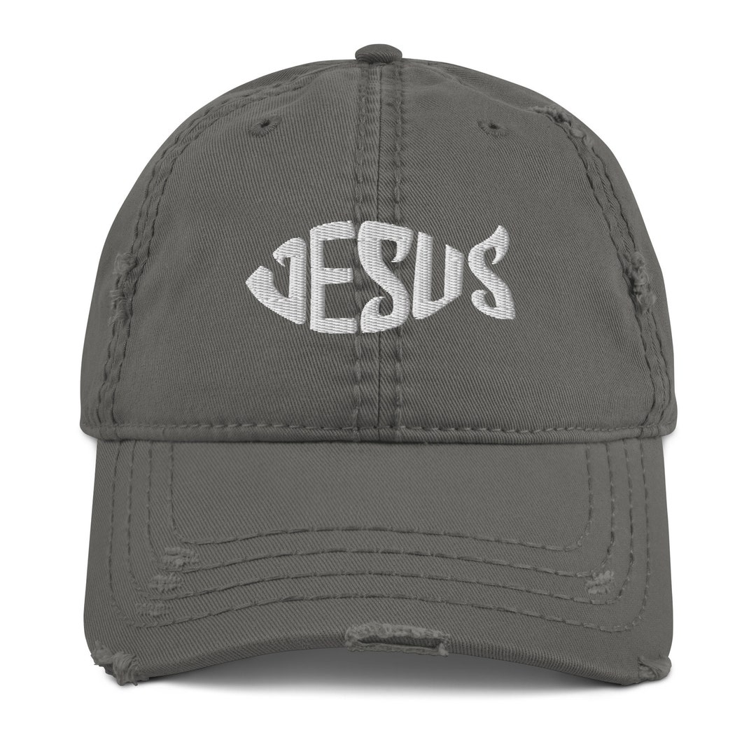 Jesus Ichthys Fish Distressed Hat- Charcoal Gray - Etsy