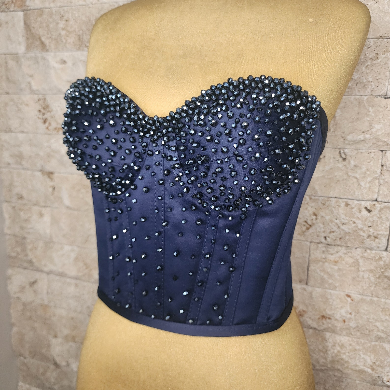 Rhinestone Embellished Corset Top, Handmade Sparkling Bustier, Crystal ...