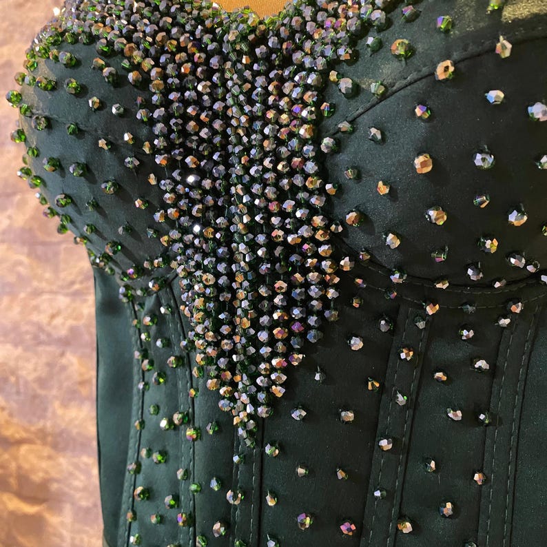 Green Satin Rhinestone Embellished Corset Crop Top - Sparkly Bustier ...