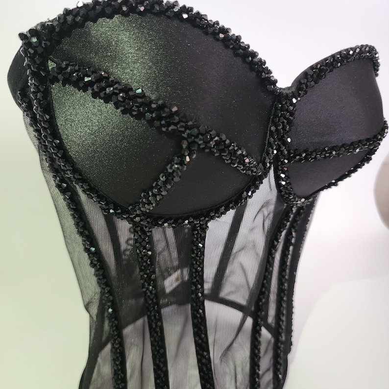 Rhinestone Embellished Corset Top, Handmade Sparkling Bustier, Crystal ...