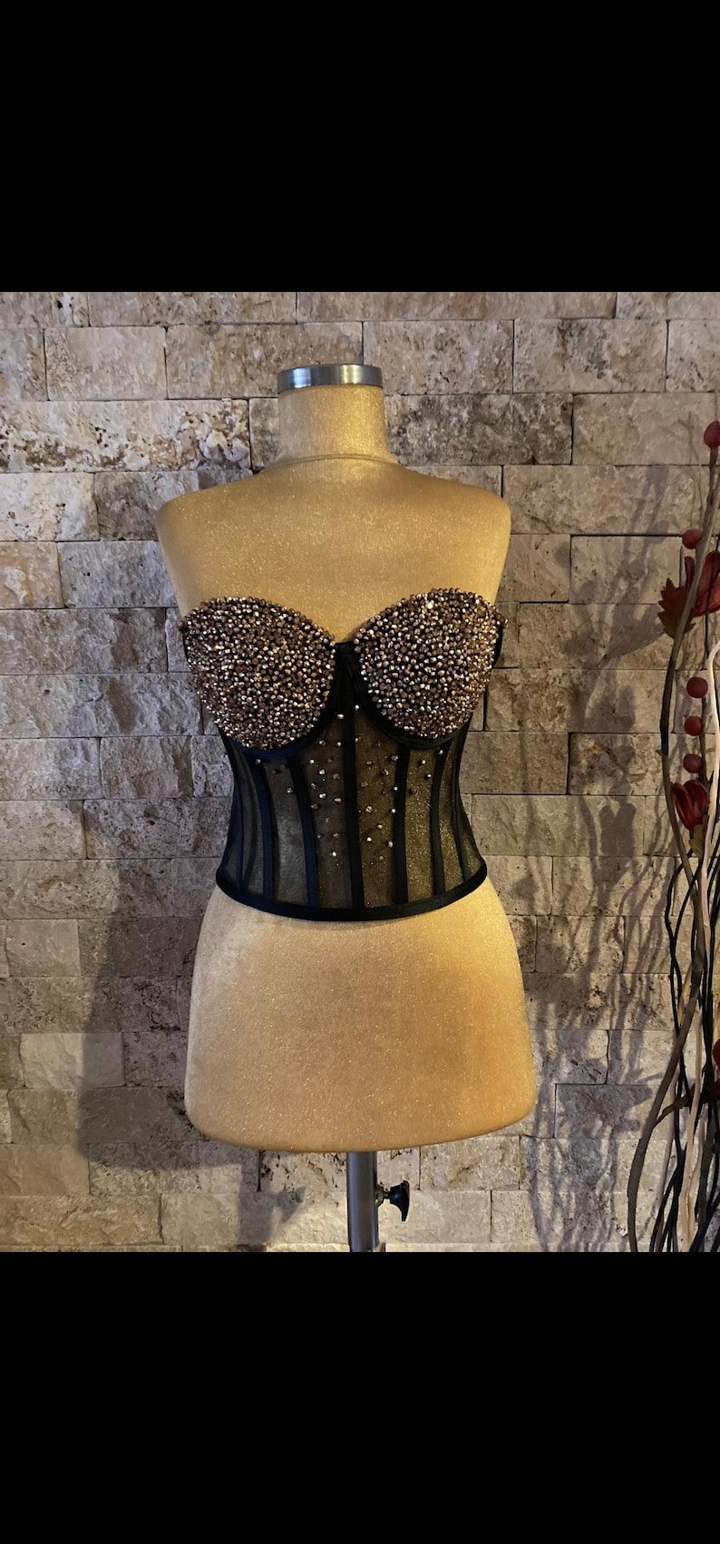 Black Rhinestone Corset Top: Strapless Crystal Bustier, Glam Party Wear ...