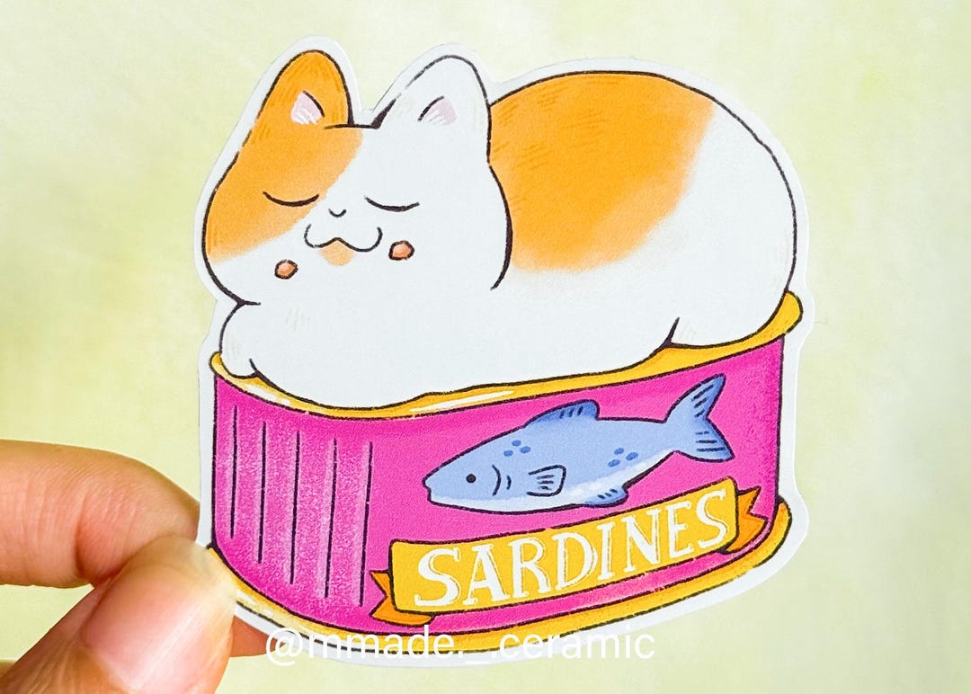 Orange Cat Sardines Can Glossy Vinyl Sticker - Etsy