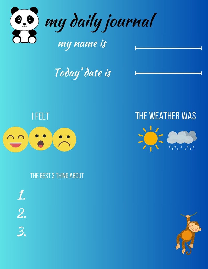 Kids Daily Printable journal for Kids diary for Children Kids Activity ...