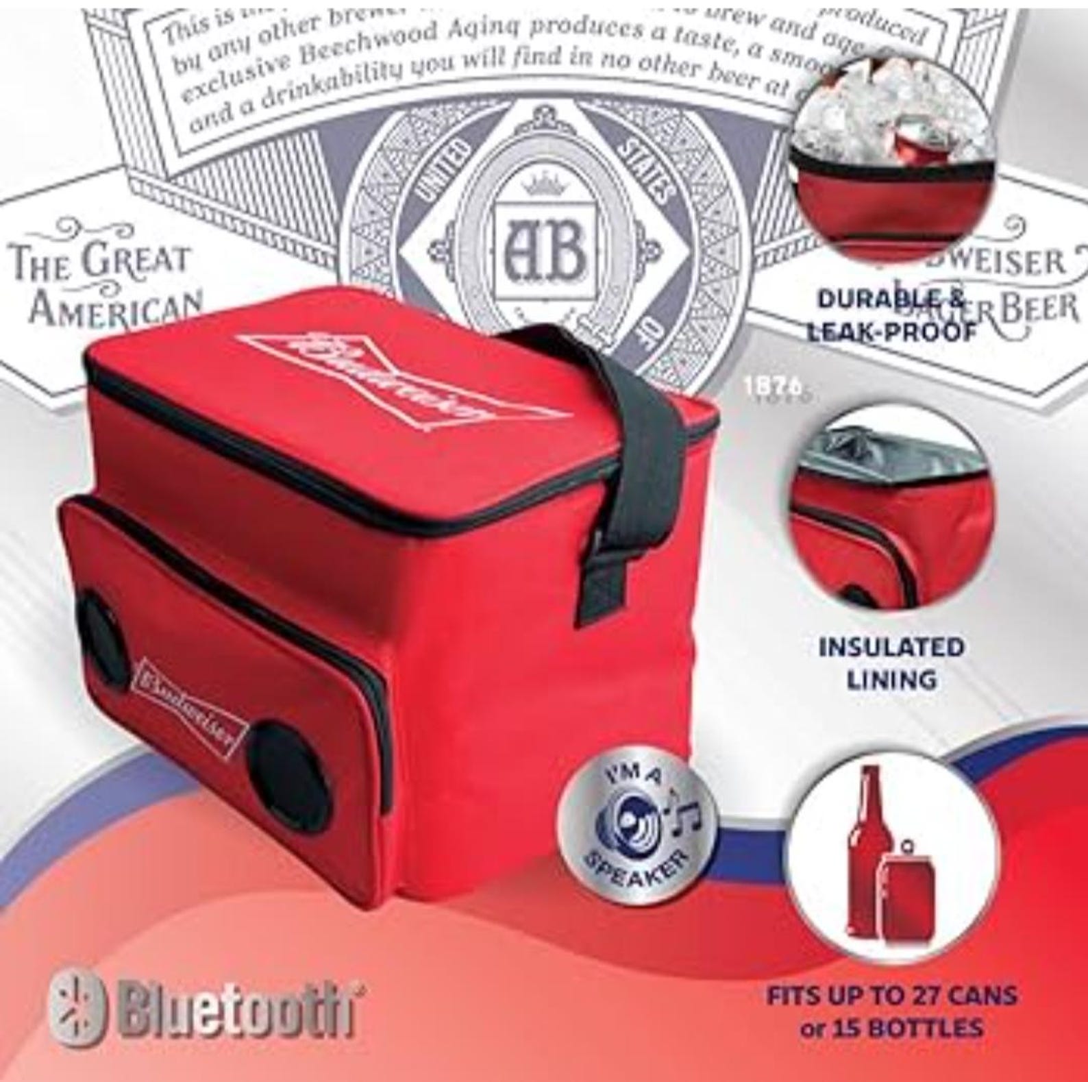 Budweiser Bluetooth Speaker Cooler Bag Red 24 Can Capacity - Etsy