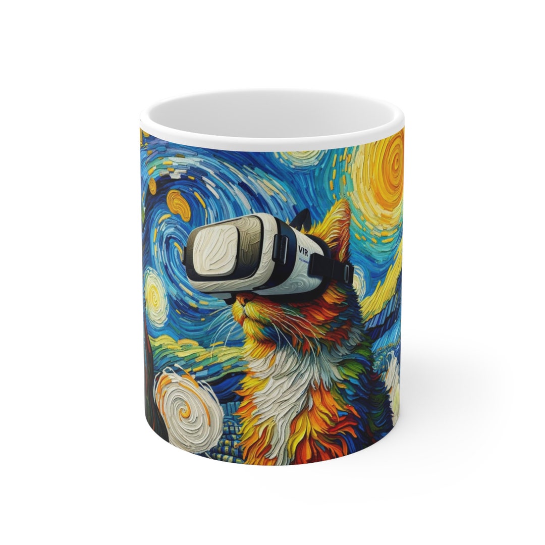 Van Gogh Starry Night VR Cat Ceramic Coffee Cup Artistic Mug in 11oz ...