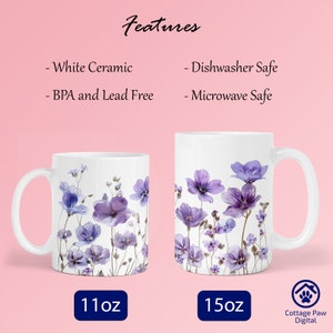 Purple Floral Mug: Cottagecore Pressed Flower Coffee Cup - Etsy