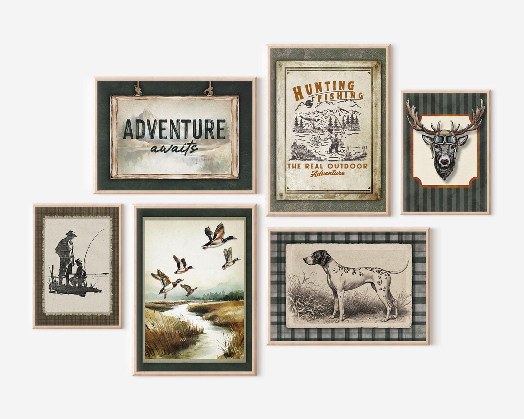 Fishing Hunting Woodland Wall Art Deer and Duck Nature Themed Prints ...