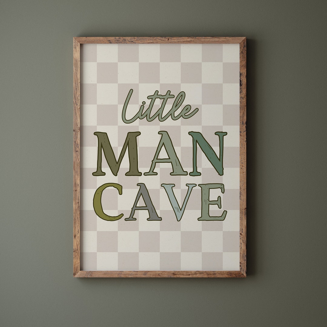 Little Man Cave Print Boys Room Decor Retro Checkerboard Boys Room ...