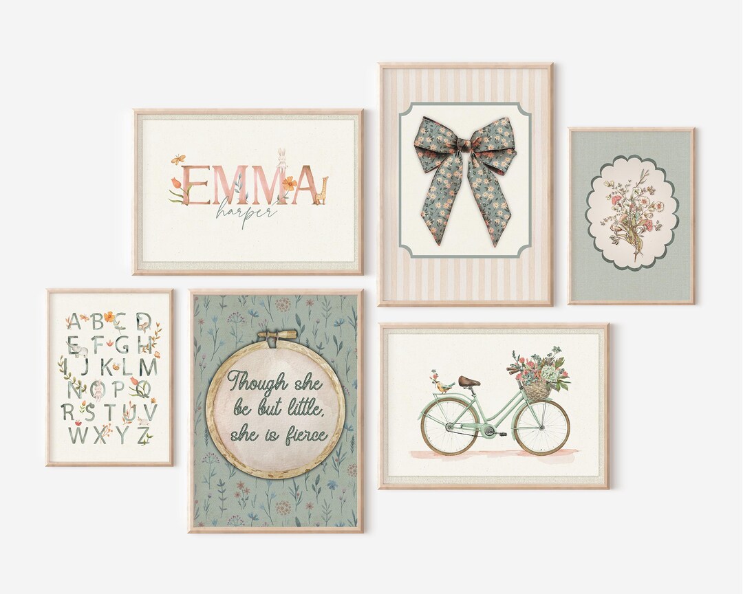 Pink Nursery Gallery Wall Art Woodland Animals Alphabet Poster Vintage ...