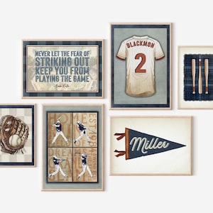 Baseball Art Boys Room Set of 6 Gallery Wall Baseball Quote Wall Art ...