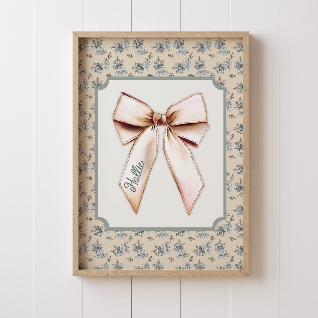 Coquette Style Baby Girl Bow Name Print Grandmillennial Decor Vintage ...