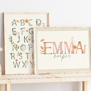 Pink Nursery Gallery Wall Art Woodland Animals Alphabet Poster Vintage ...