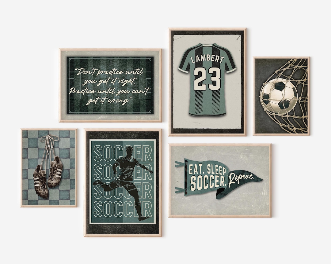 Soccer Wall Art Set of 6 Posters Vintage Sports Nursery Decor Pennant ...