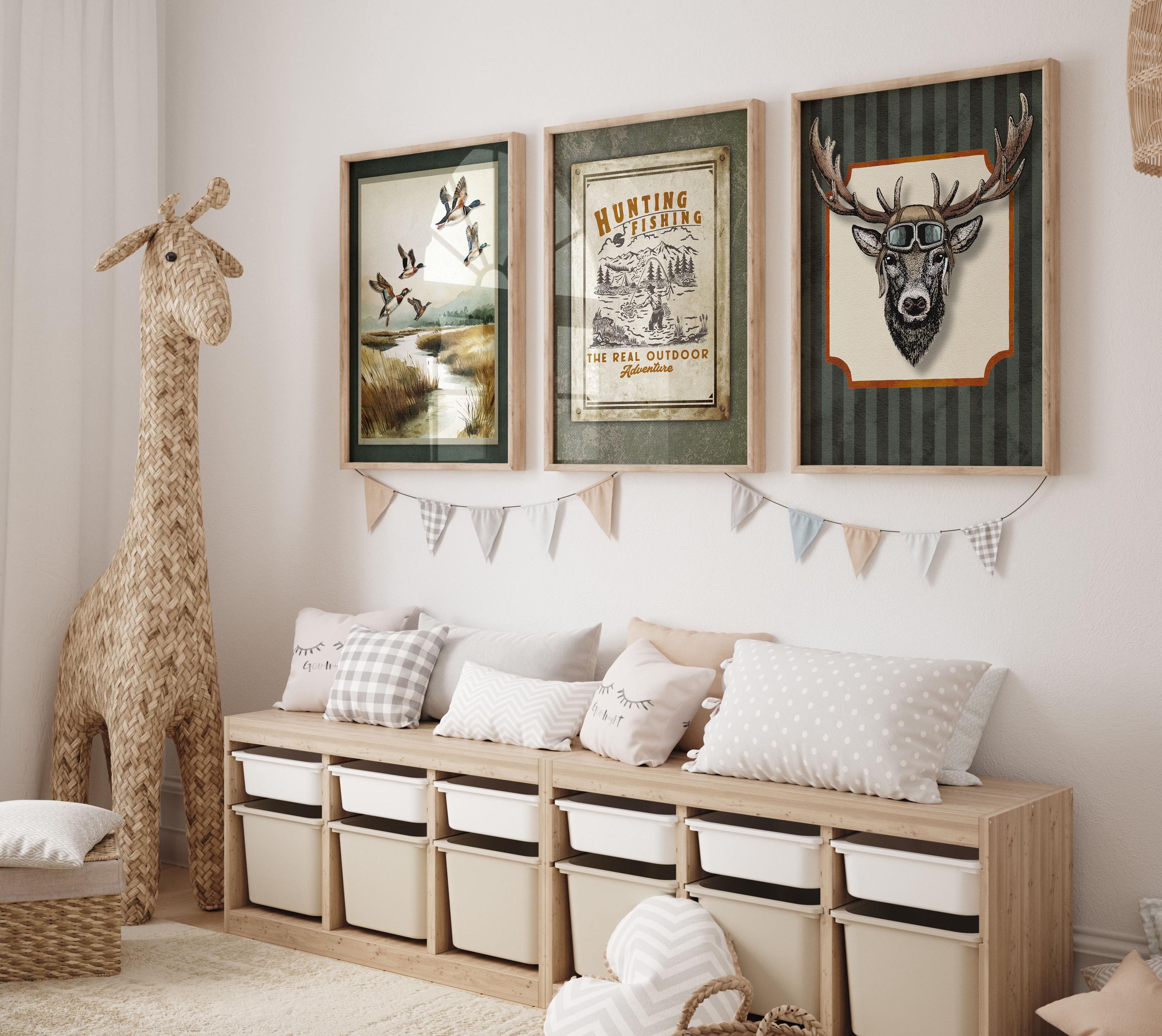 Fishing Hunting Woodland Wall Art Deer and Duck Nature Themed Prints ...