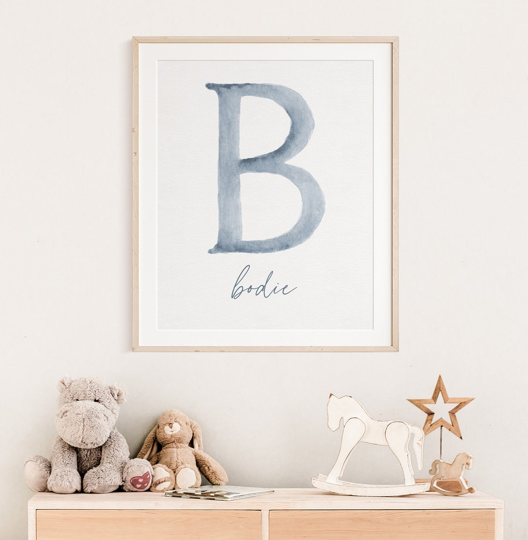 Newborn Name Sign, Baby Sign for Nursery, Custom Boy Name Print, Blue ...