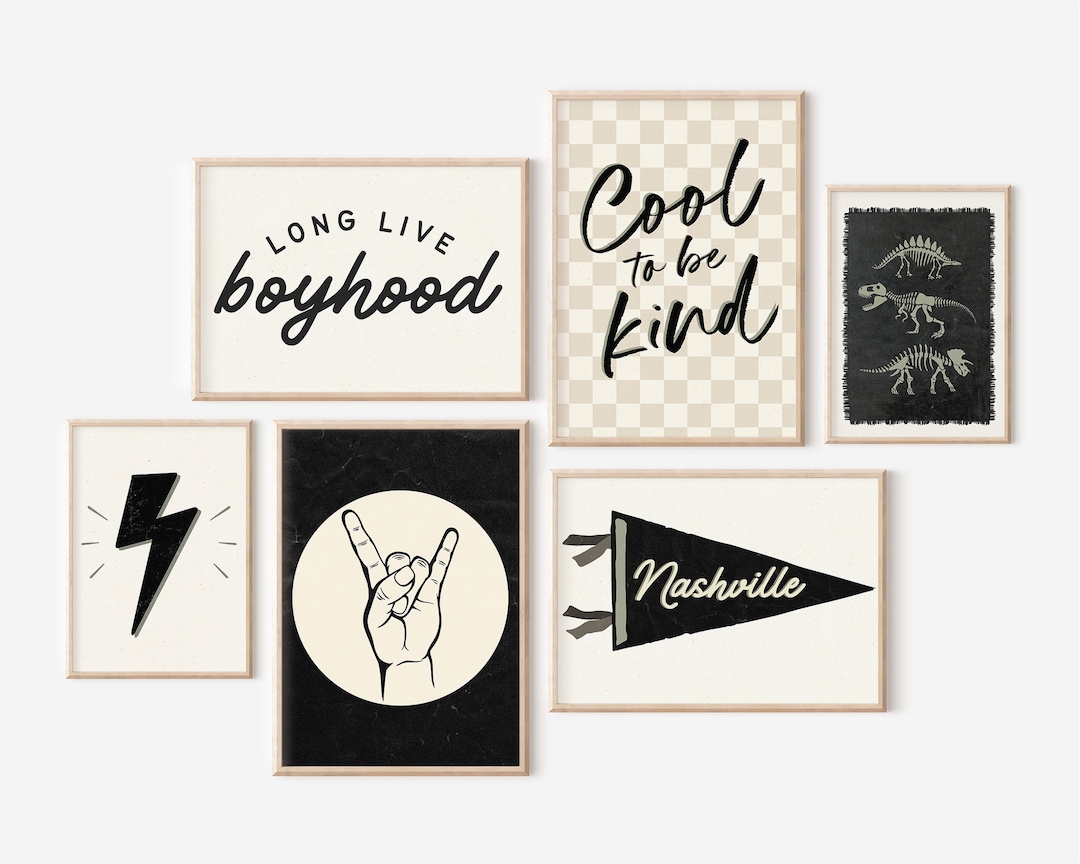 Boys Gallery Wall Art Set 6 Dinosaur Poster Long Live Boyhood ...