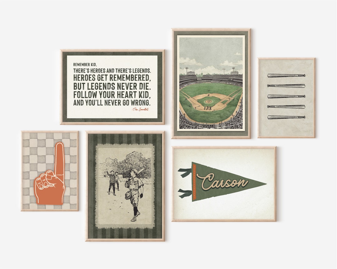 Baseball Art Boys Room Set of 6 Gallery Wall Baseball Quote Wall Art ...