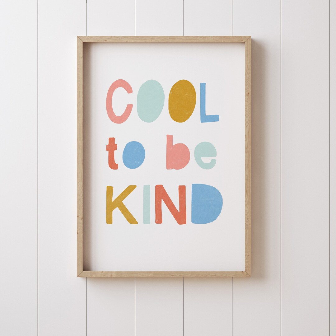 Cool to Be Kind Poster Retro Minimalist Wall Art Word Quote Decor ...