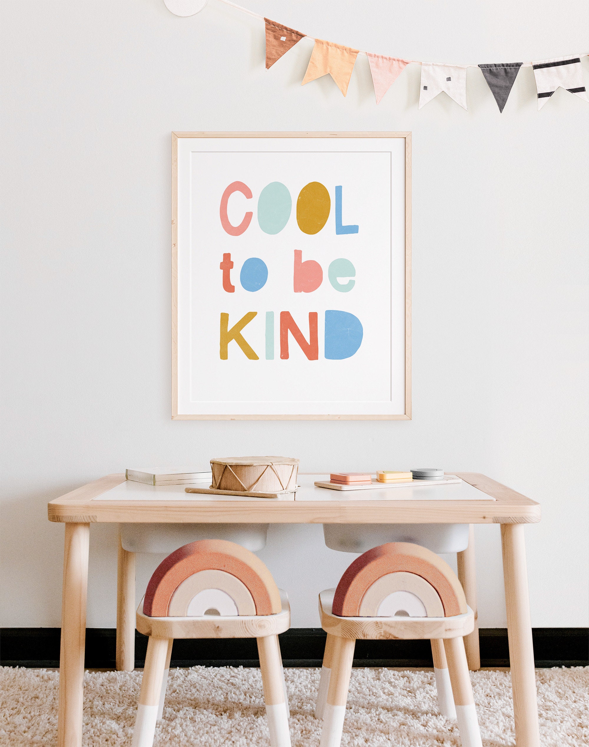 Cool to Be Kind Poster Retro Minimalist Wall Art Word Quote Decor ...