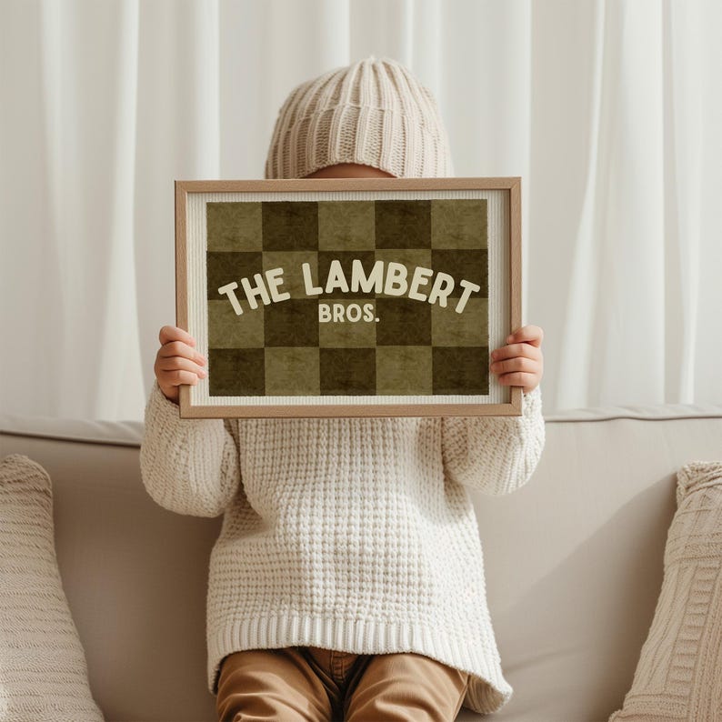 Brotherhood Wall Art Boys Playroom Decor Bros Print Retro Checkerboard ...
