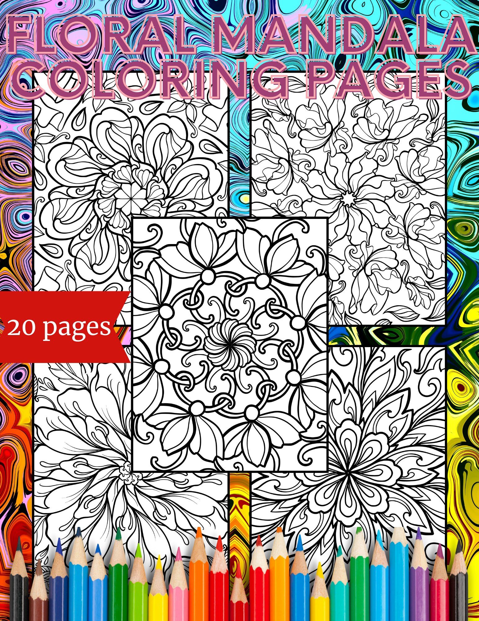 20 Full Page Floral Mandala Coloring Pages Printable PDF Flower ...