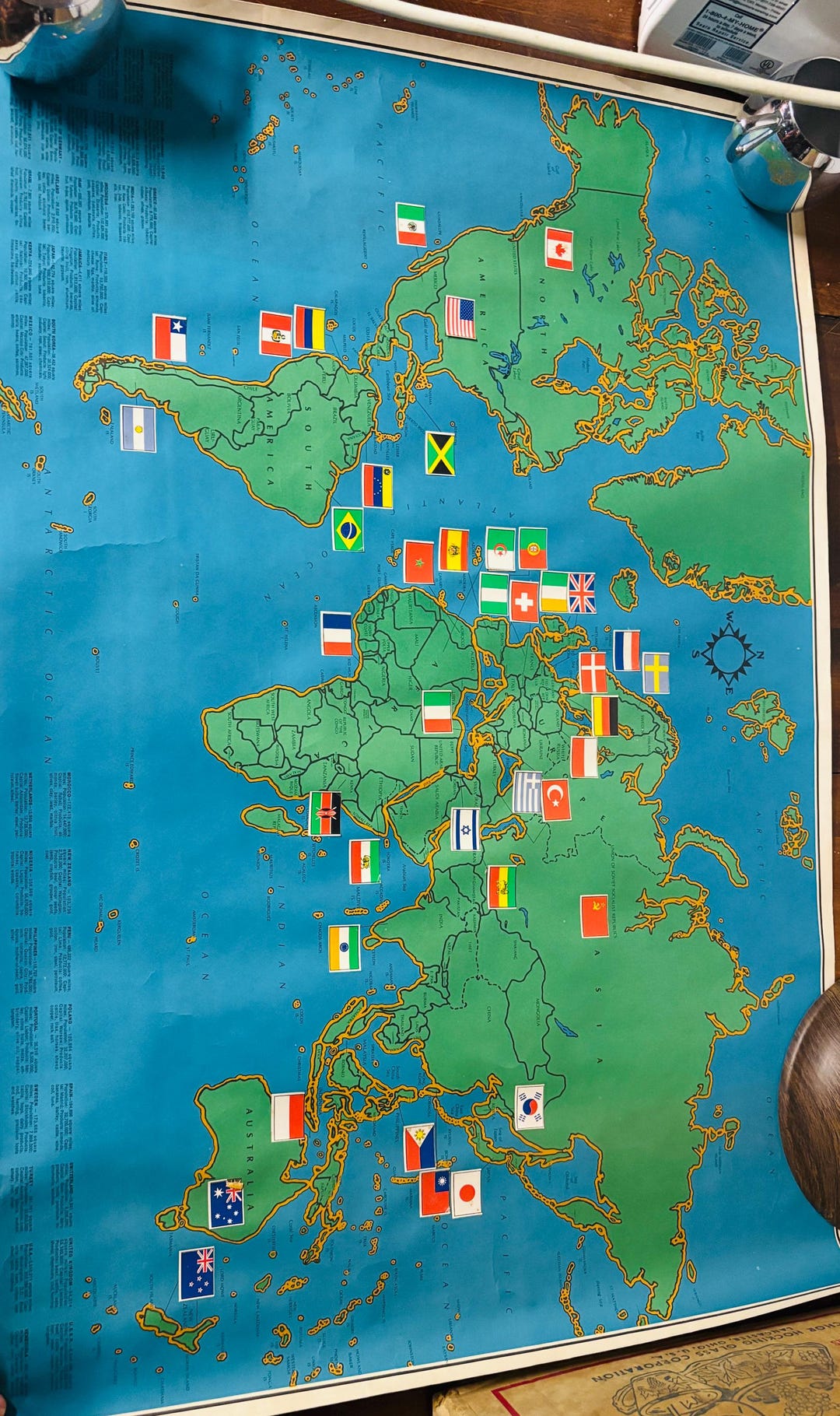 Vintage 1960s Classroom Map With Flags & Landslide Borders — Midcentury ...