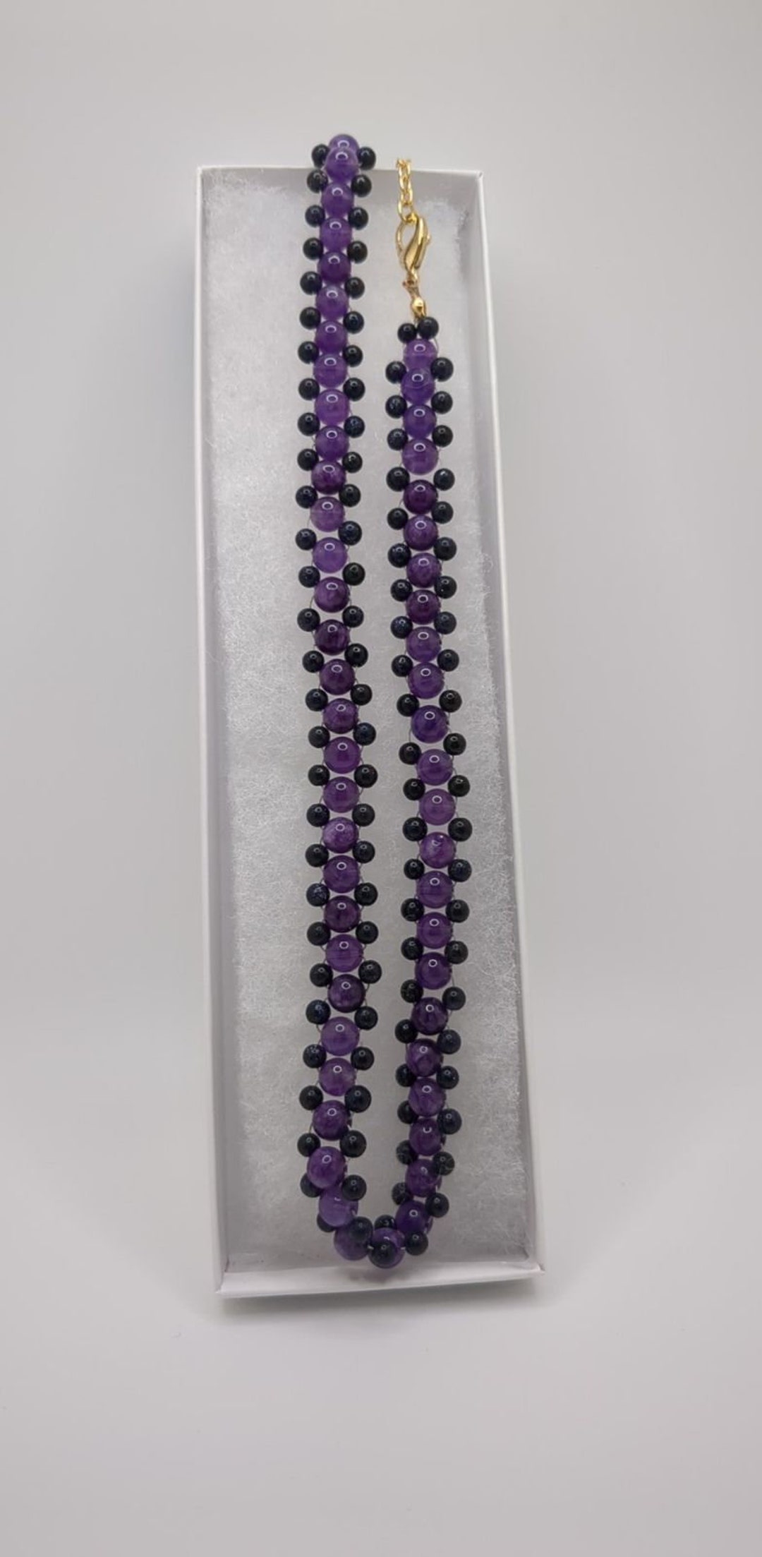 Sparkling Serenity: 18 Amethyst & Starry Blue Sandstone Necklace - Etsy