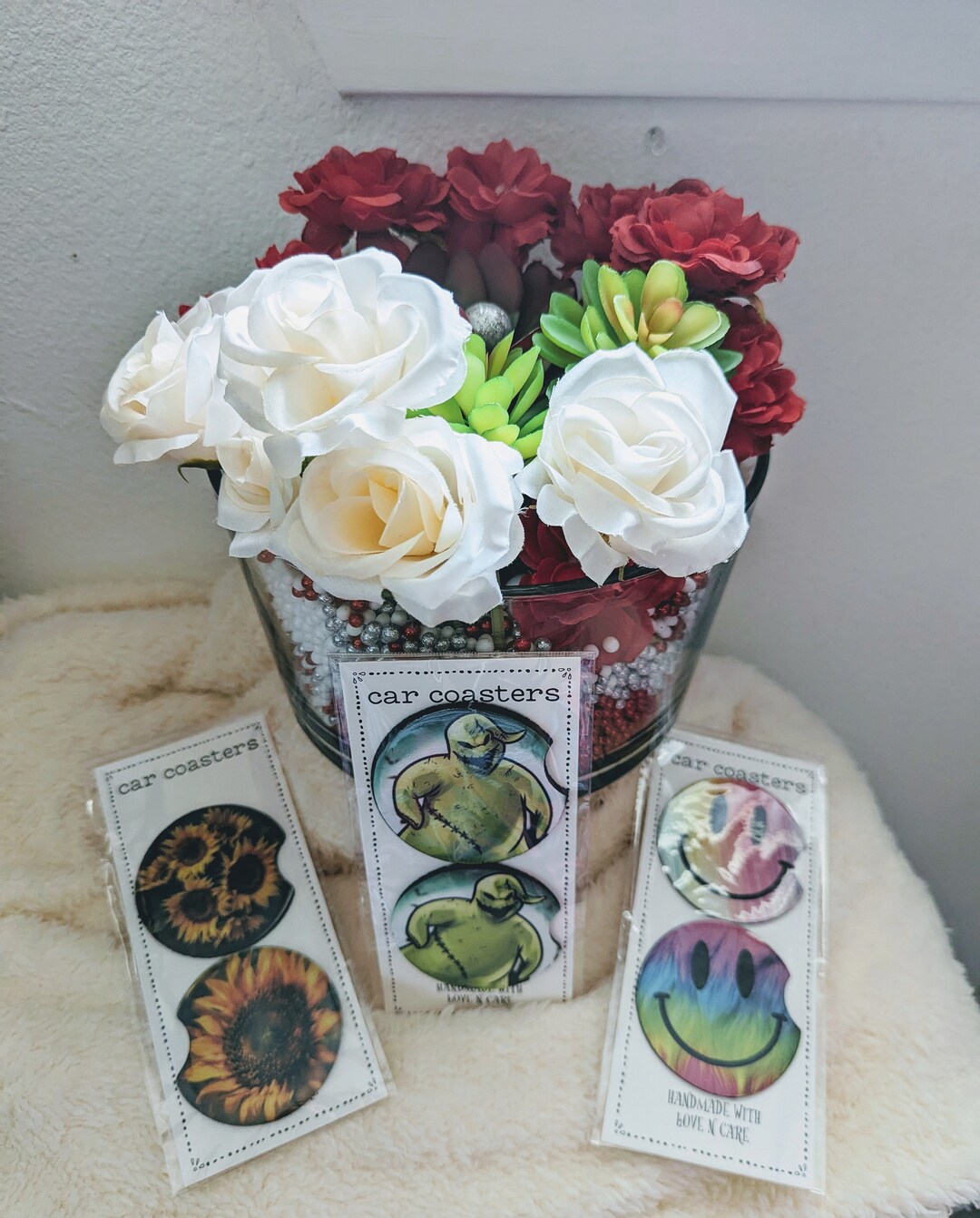 Assorted Car Coasters 2pk, Funny, Oogie Boogie, Flowers - Etsy