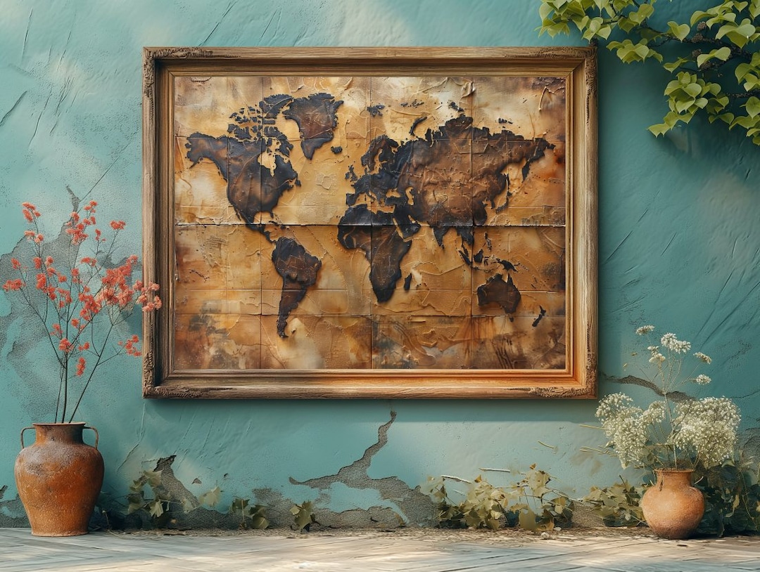 Old World Map Painted on Pergament, Oil Painting, Vintage - Etsy