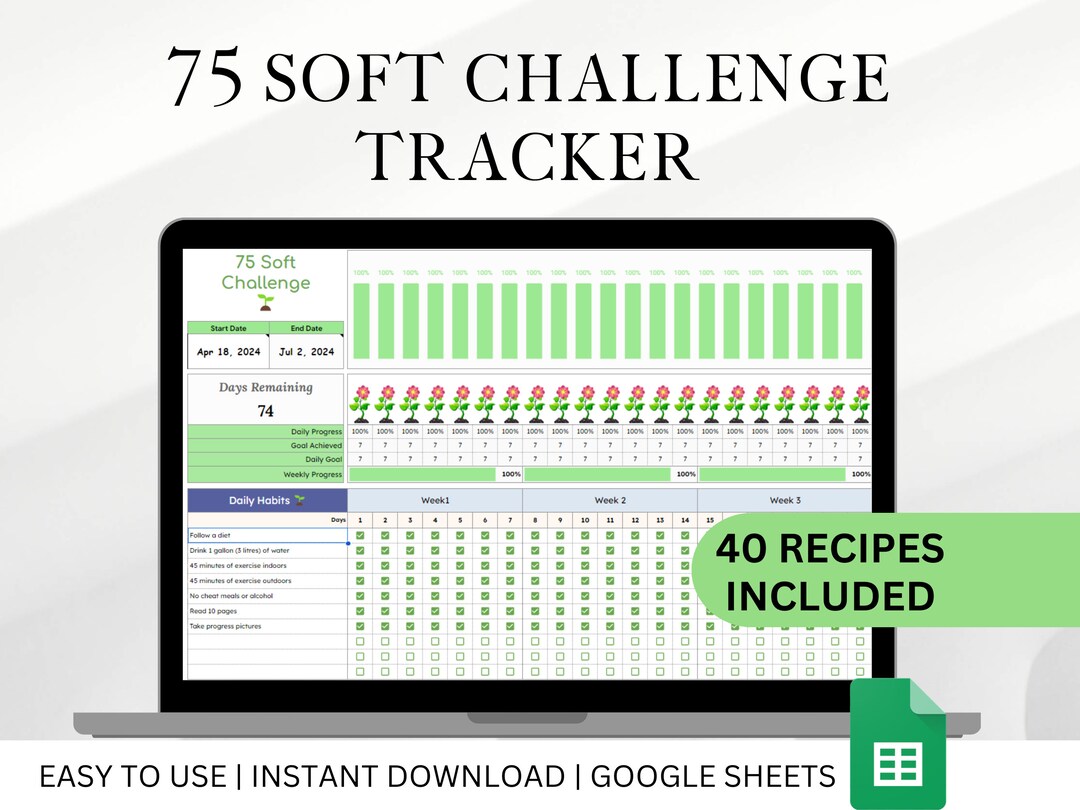 Editable 75 Soft Challenge Tracker Google Sheets, Daily 75 Soft ...