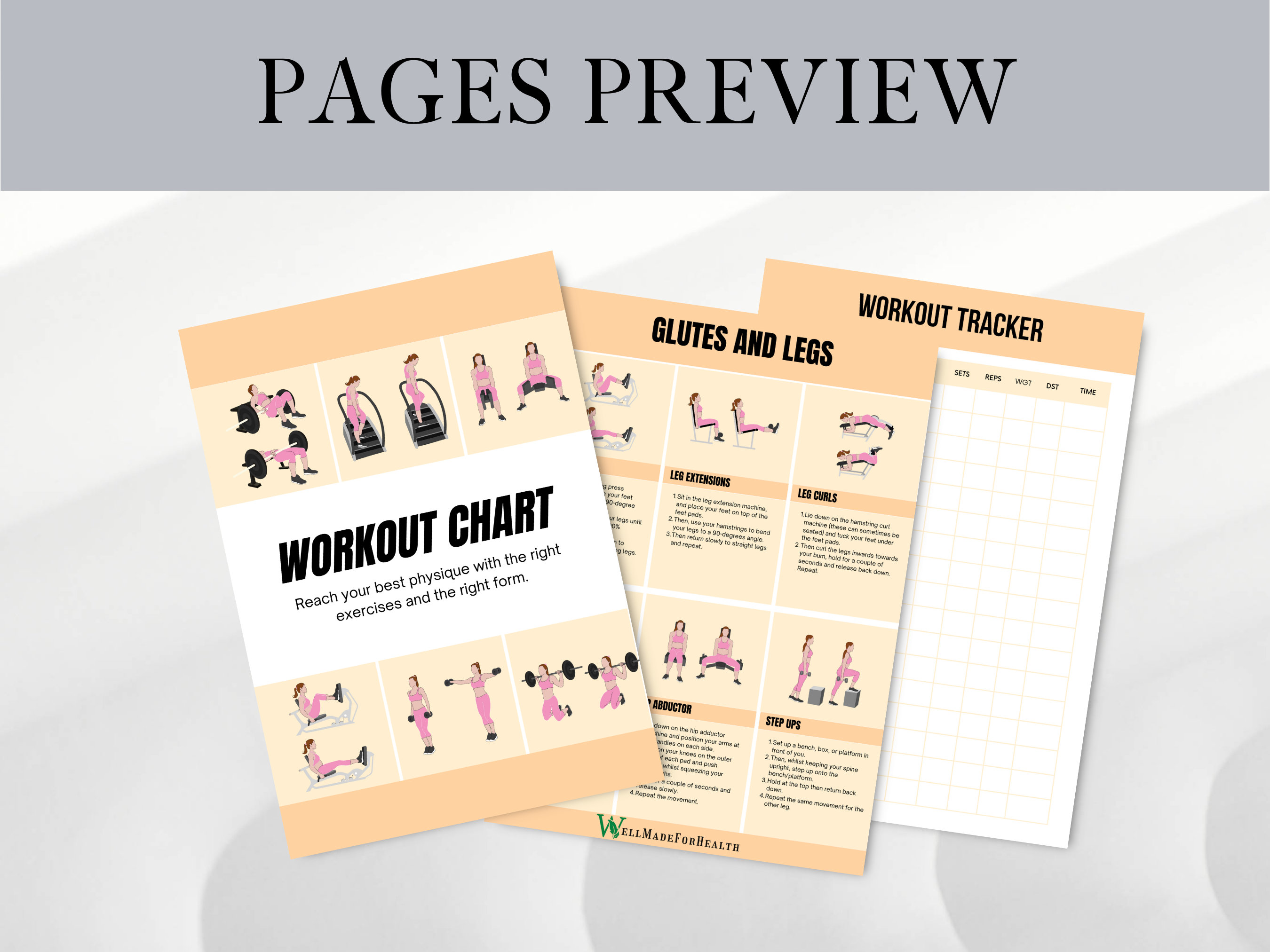 Workout Chart Gym Routine Planner, Exercise Schedule Tracker, Fitness ...